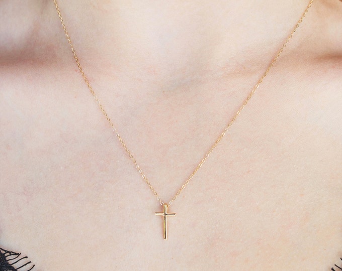 Small Gold Cross Necklace, Little Solid 14k Gold Cross Necklace Women ...