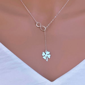 Four Leaf Clover Infinity Lariat Y Necklace, Four Leaf Clover Necklace ...