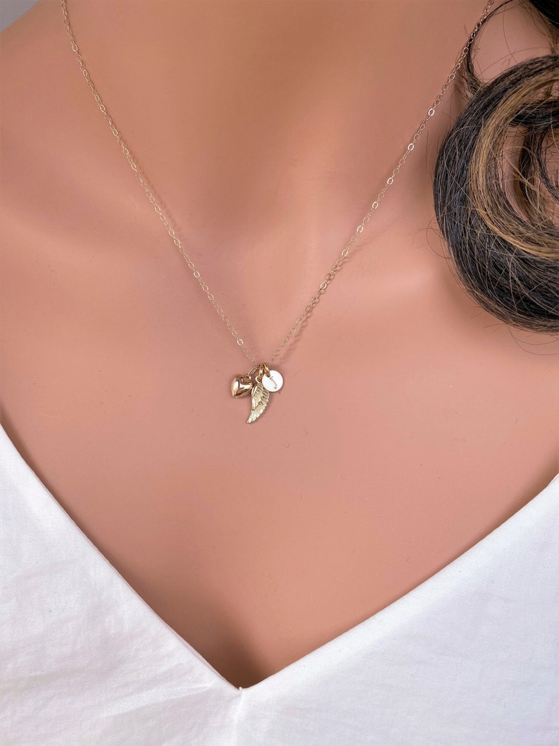 Personalized Angle With Necklace in 14k Solid Gold Tiny | Etsy