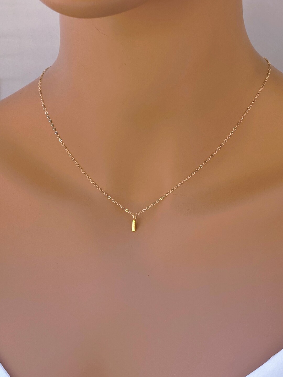 Tiny 14k Solid Gold Block Necklace: Dainty Yellow Gold Charm - Etsy