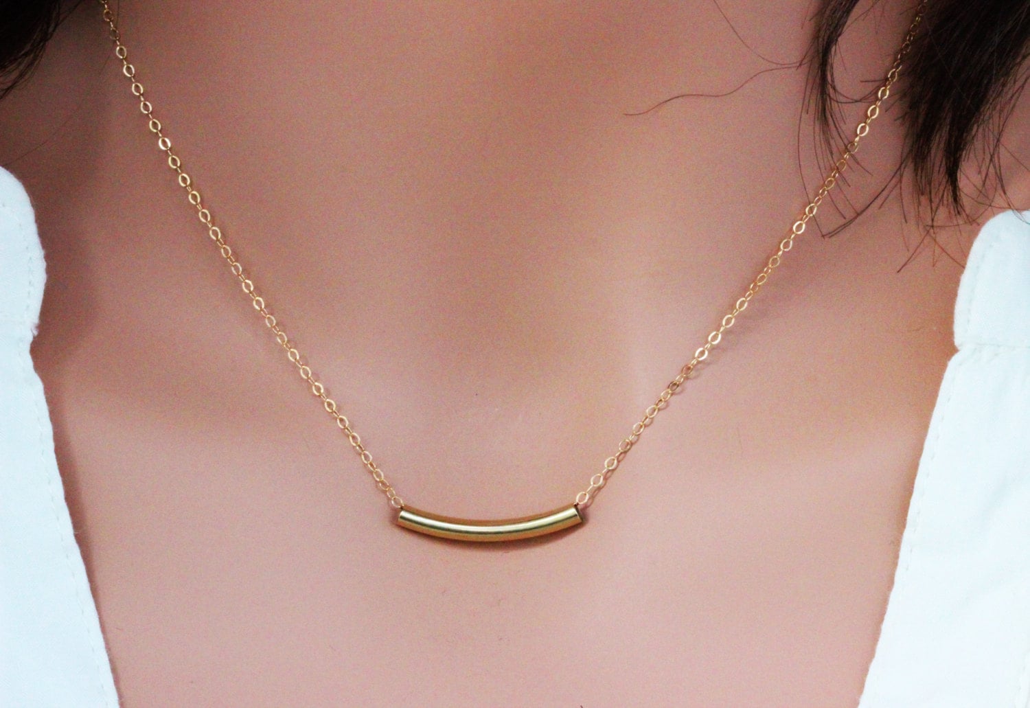 Gold curve Necklace Tube Necklace Gold Gold Tube Necklace | Etsy