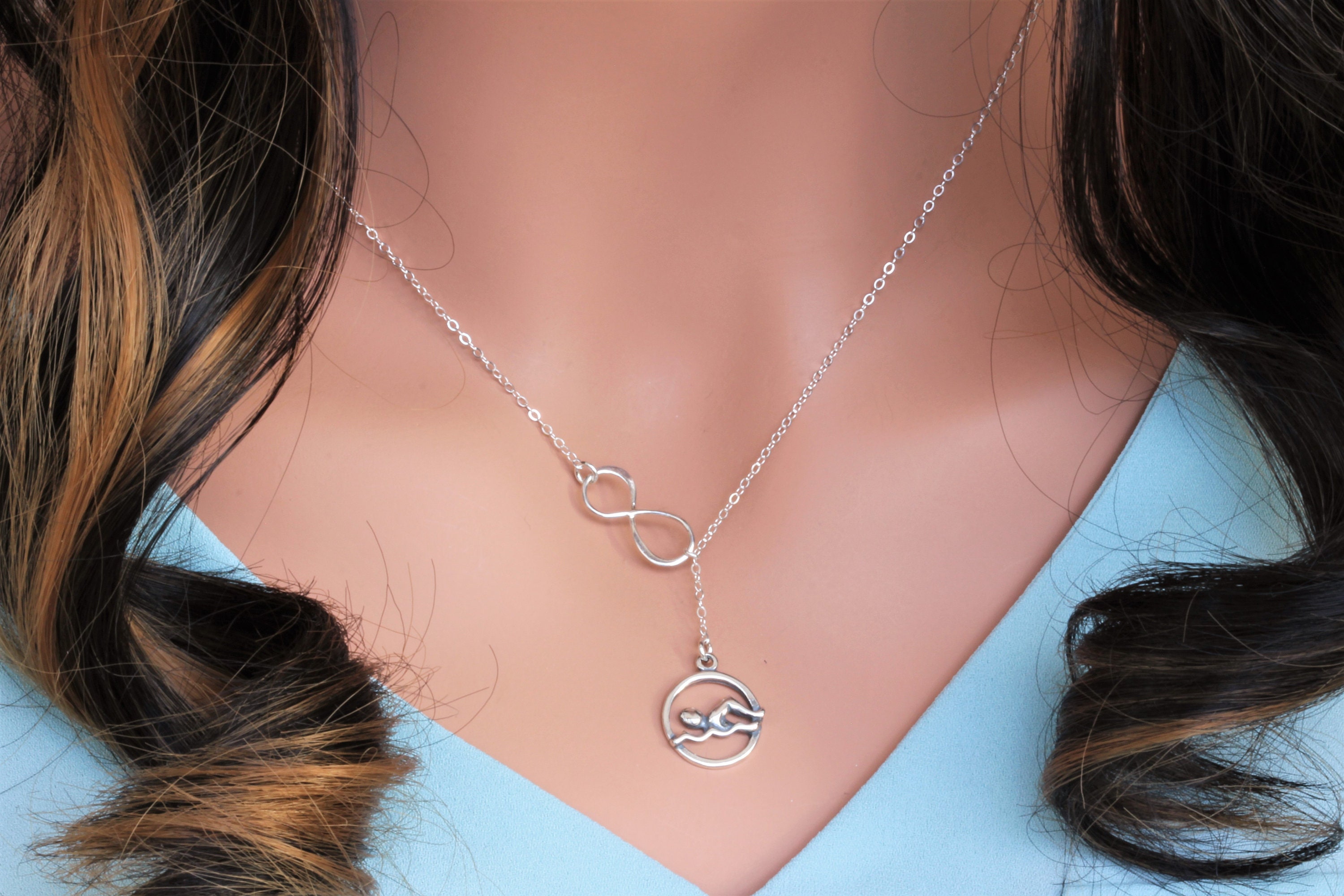 Swimmer Charm Necklace swimming necklace in Sterling Silver | Etsy