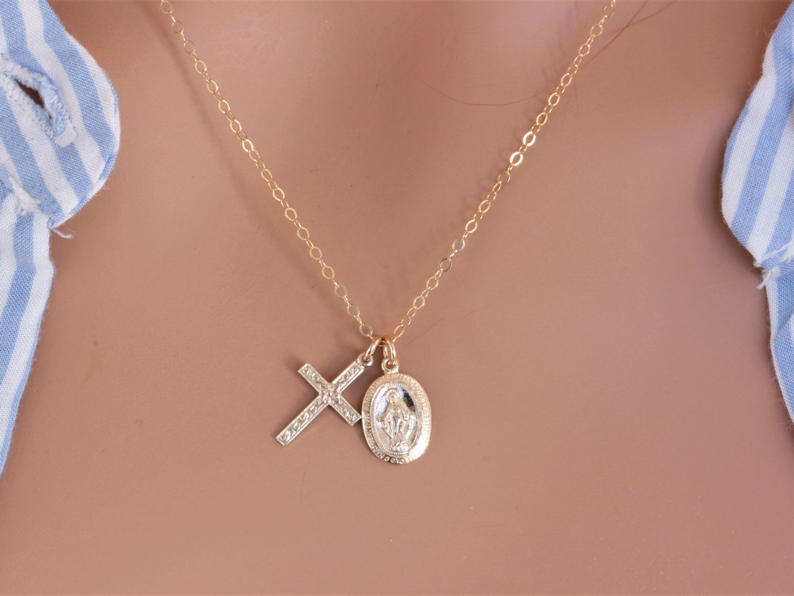 Cross Necklace Women Saint Mary Necklace Miraculous Medal | Etsy