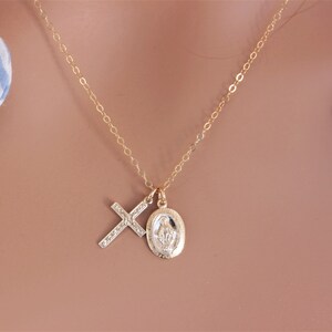Cross Necklace Women - Saint Mary Necklace - Miraculous Medal - St Mary ...