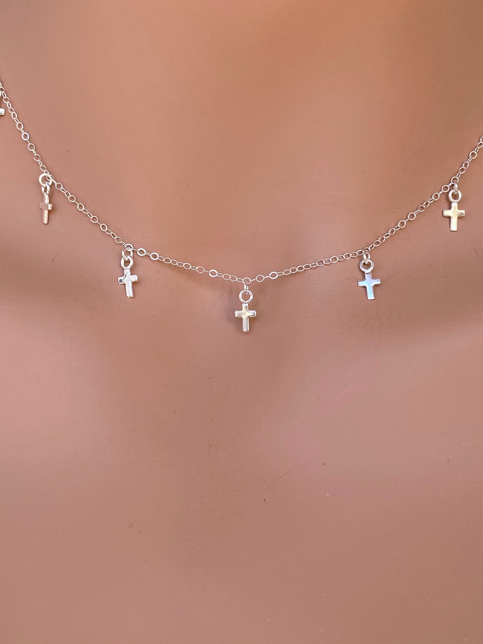 Tiny Cross Dangle Necklace in Sterling Silver / Gold Fill - Etsy