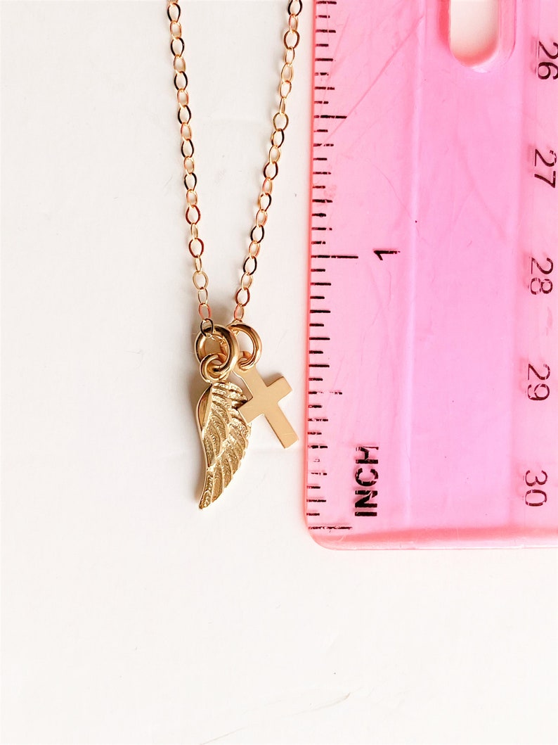 14k Solid Gold Angle Wing With Cross Necklace religious Gifts - Etsy