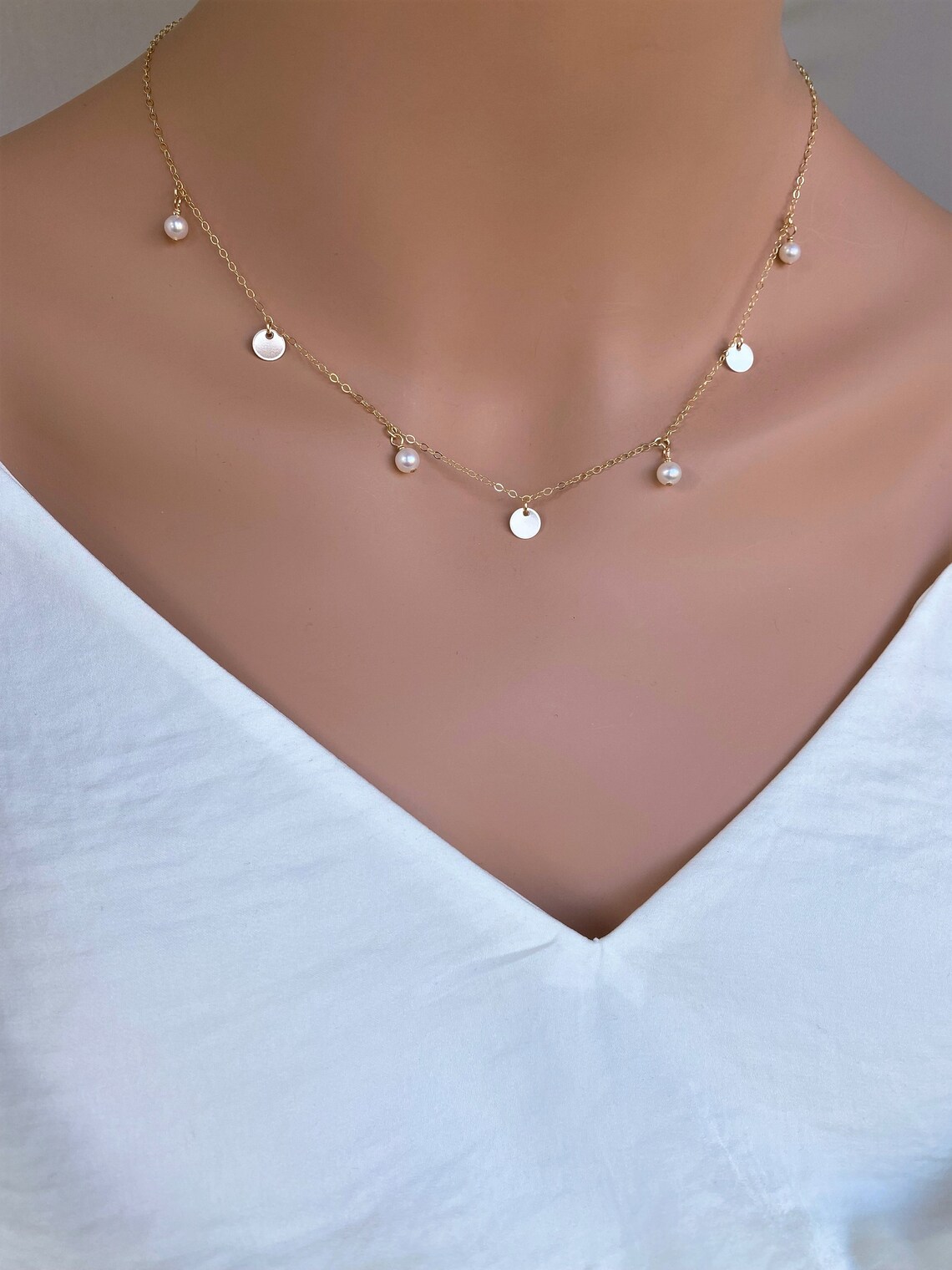 14k Gold Disc Necklace Small Solid Gold Disc With Tiny | Etsy