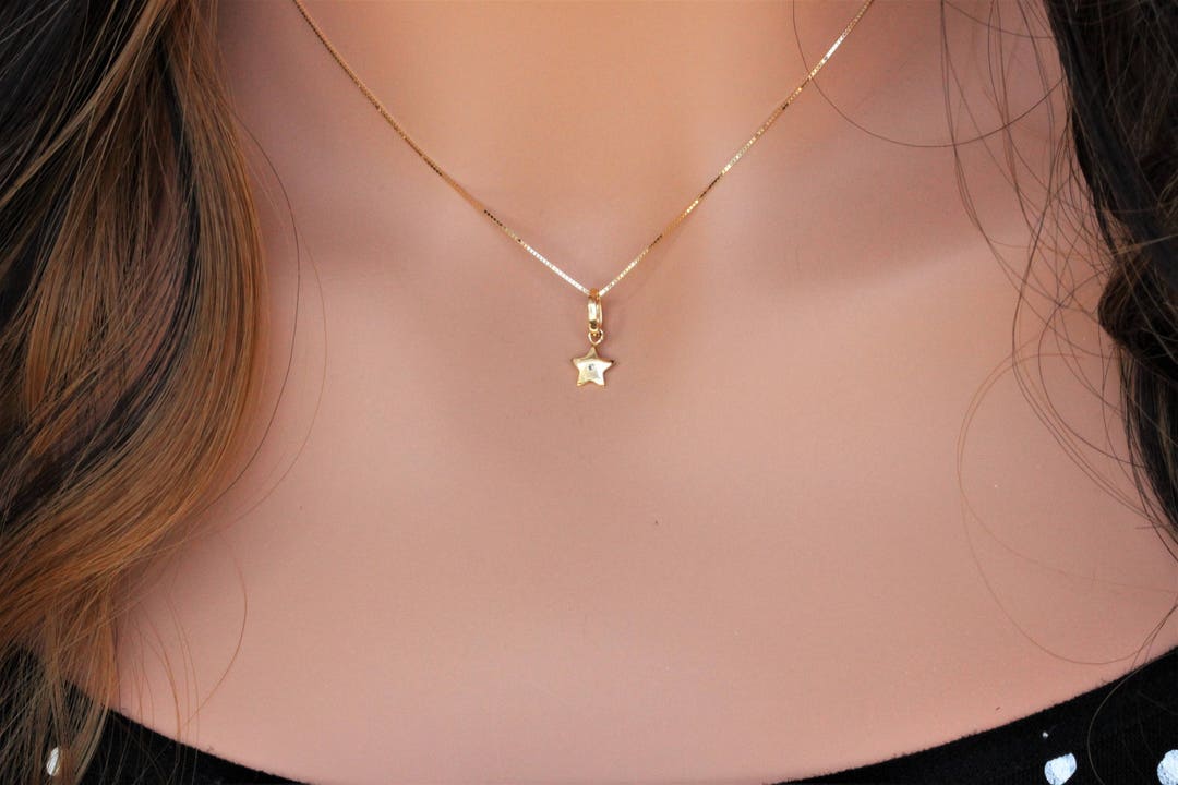 14k Solid Gold Tiny Star Necklace, Solid 14K Star Necklace, 14k Gold ...