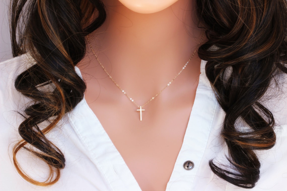 Small Gold Cross Necklace Little Solid 14k Gold Cross - Etsy