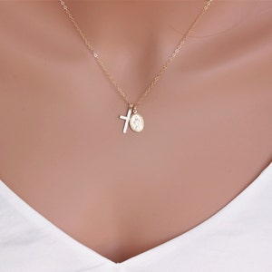 Cross Necklace Women - Saint Mary Necklace - Miraculous Medal - St Mary ...