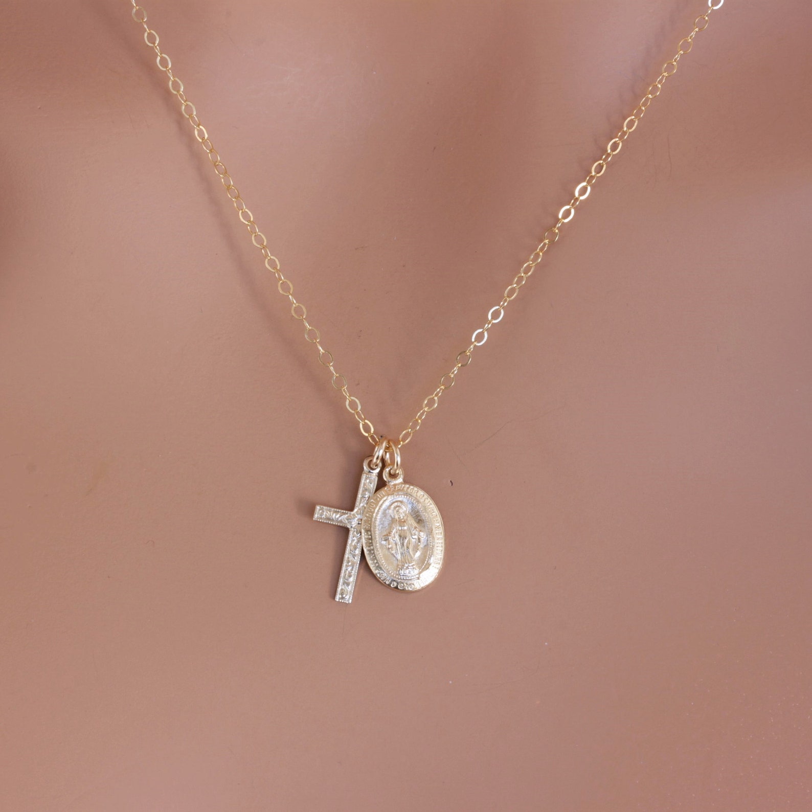 Cross Necklace Women Saint Mary Necklace Miraculous Medal | Etsy