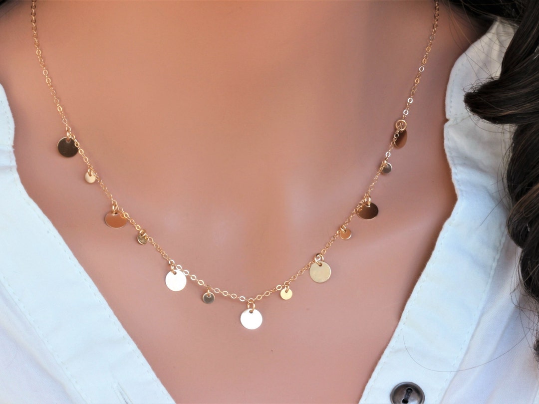 Coin Drop Necklace, Disc Dangle, Coin Gold Necklace, Minimalist ...