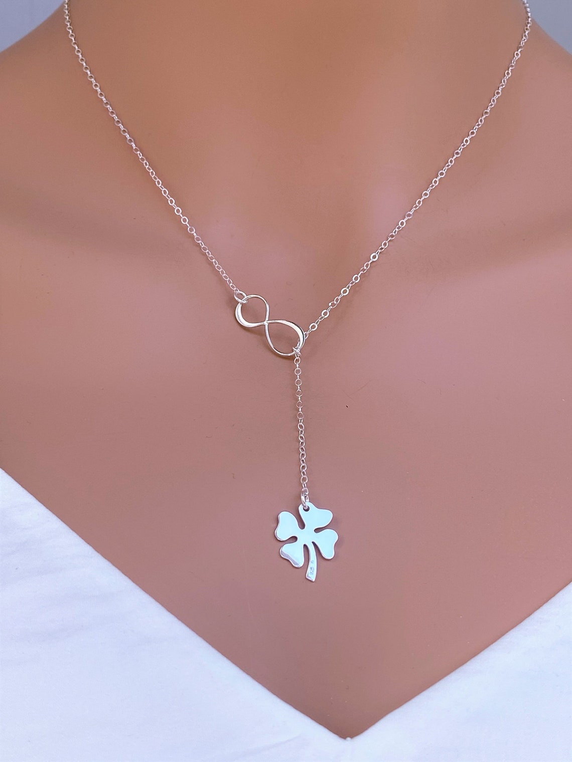 Four leaf clover Infinity Lariat Y necklace Four leaf clover | Etsy