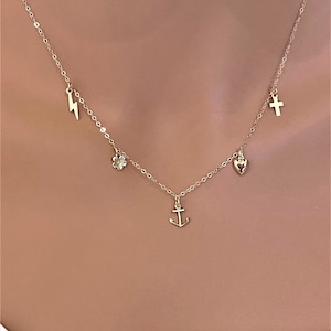 Multi Charms Necklace in 14k Solid Gold - Good Luck Charms Necklace ...