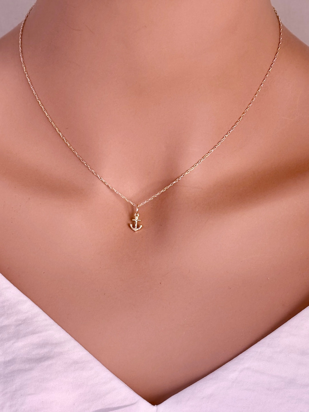 14K Yellow Gold Diamond-set Anchor Charm or Necklace, Super Tiny Anchor ...