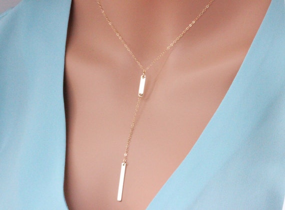 Y Bar Necklace Double Bar Y Necklace Long bar dangle Bar Drop necklace Double bar drop Gold bar dangle necklace Bar drop Gift for her Etsy