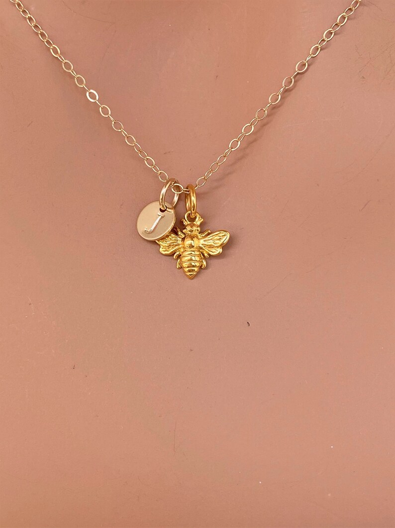 Personalized Bee Necklace-14k solid gold Honeybee Necklace | Etsy