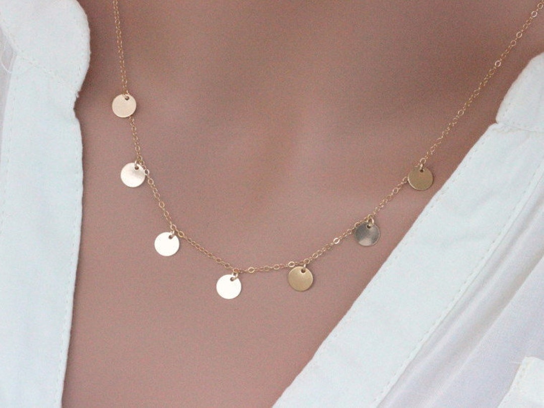 Multi Disc Necklace, Multi Charms, Tiny Circle Necklace, Mini Disc ...