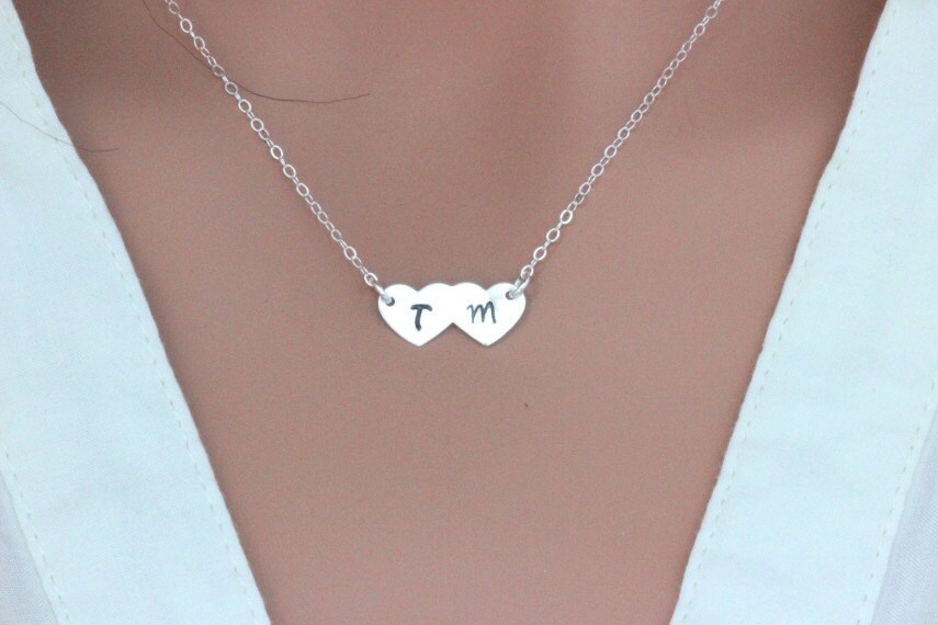 Personalized gifts Double Initial heart necklace Custom | Etsy