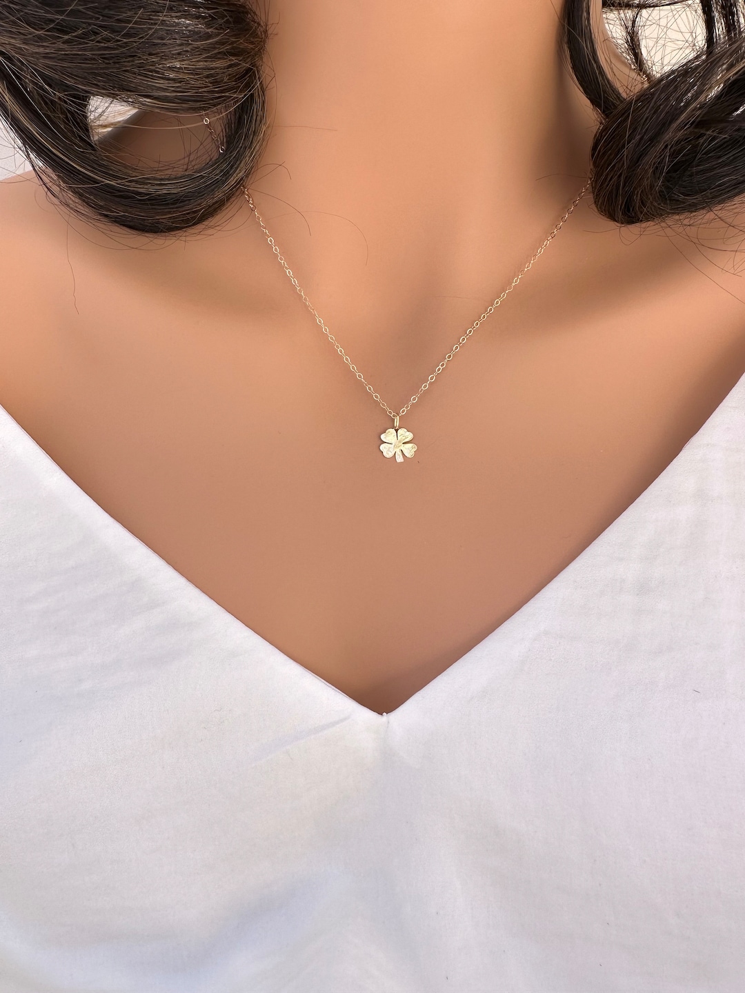 14K Yellow Gold Four Leaf Clover Charm, 14k Gold 4 Leaf Clover Necklace ...