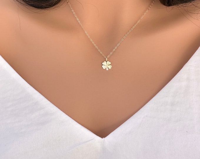 14K Yellow Gold Four Leaf Clover Charm, 14k Gold 4 Leaf Clover Necklace ...