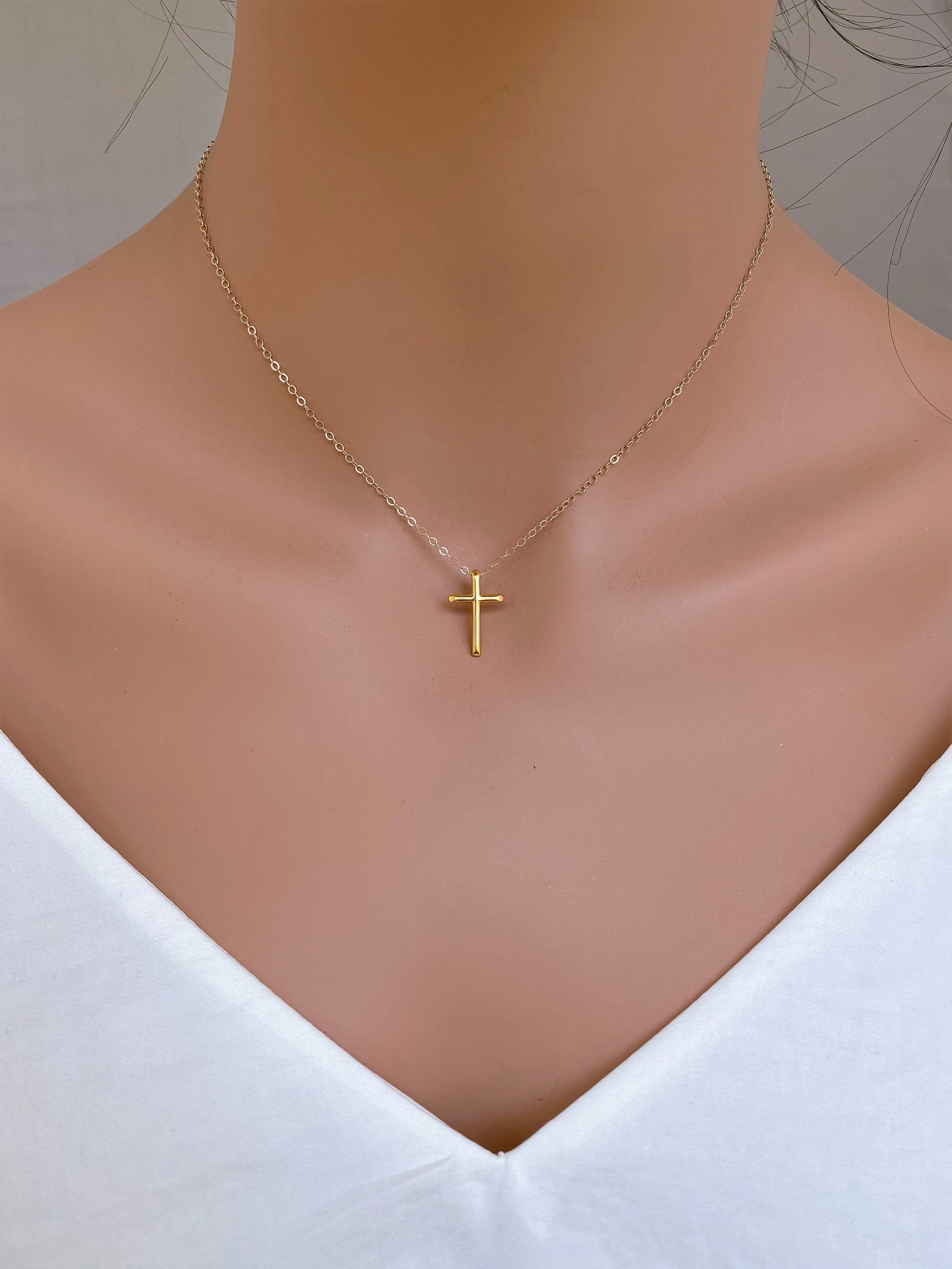 Cross Necklace Women 14k Solid Gold Cross Necklace Cross Etsy