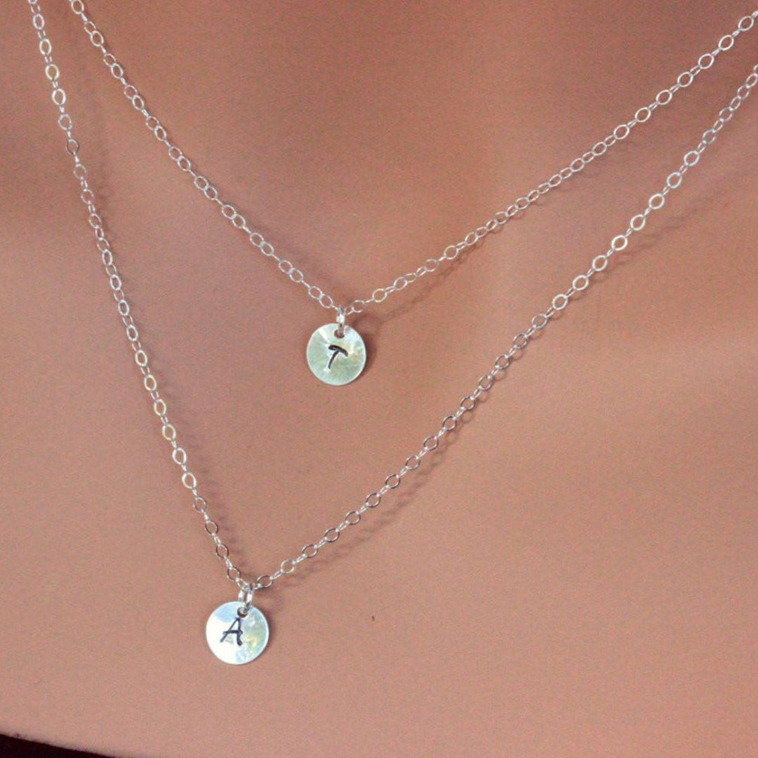 Two Initials Layered Necklace - Double Layered Necklace - Gold Initials ...