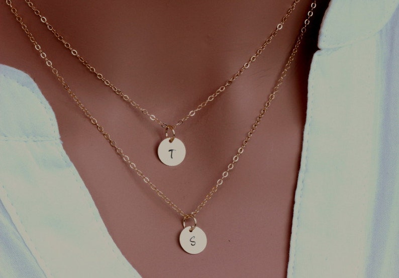 Initial Layered Gold Double Initial Disc Necklace Layered - Etsy