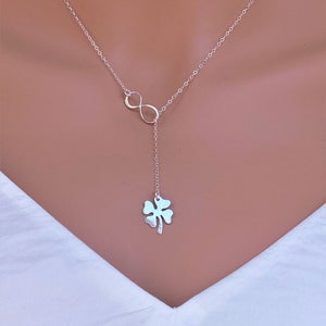 Four Leaf Clover Infinity Lariat Y Necklace, Four Leaf Clover Necklace ...