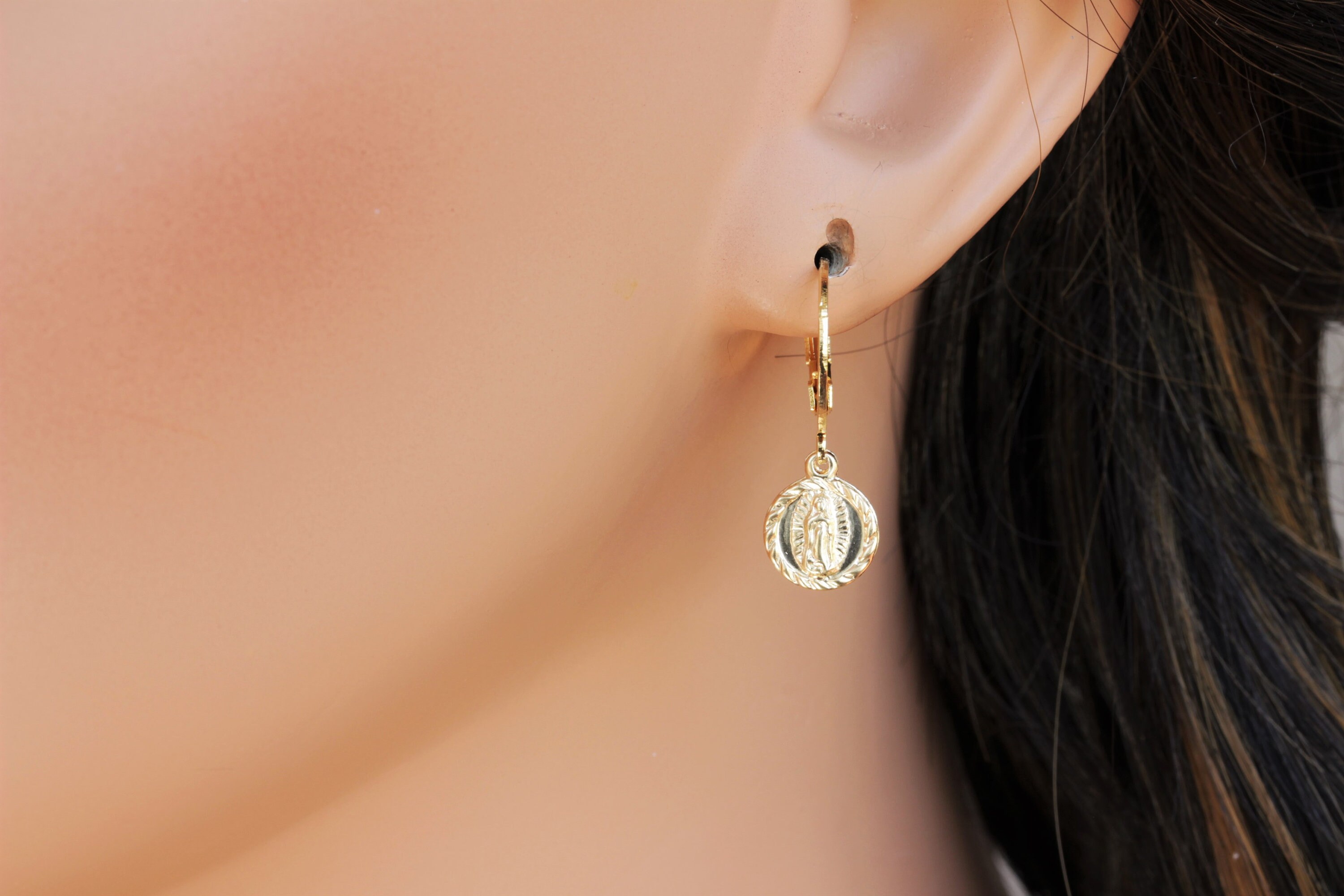Gold Virgin Mary Hoop Earrings Miraculous Medal Earrings | Etsy