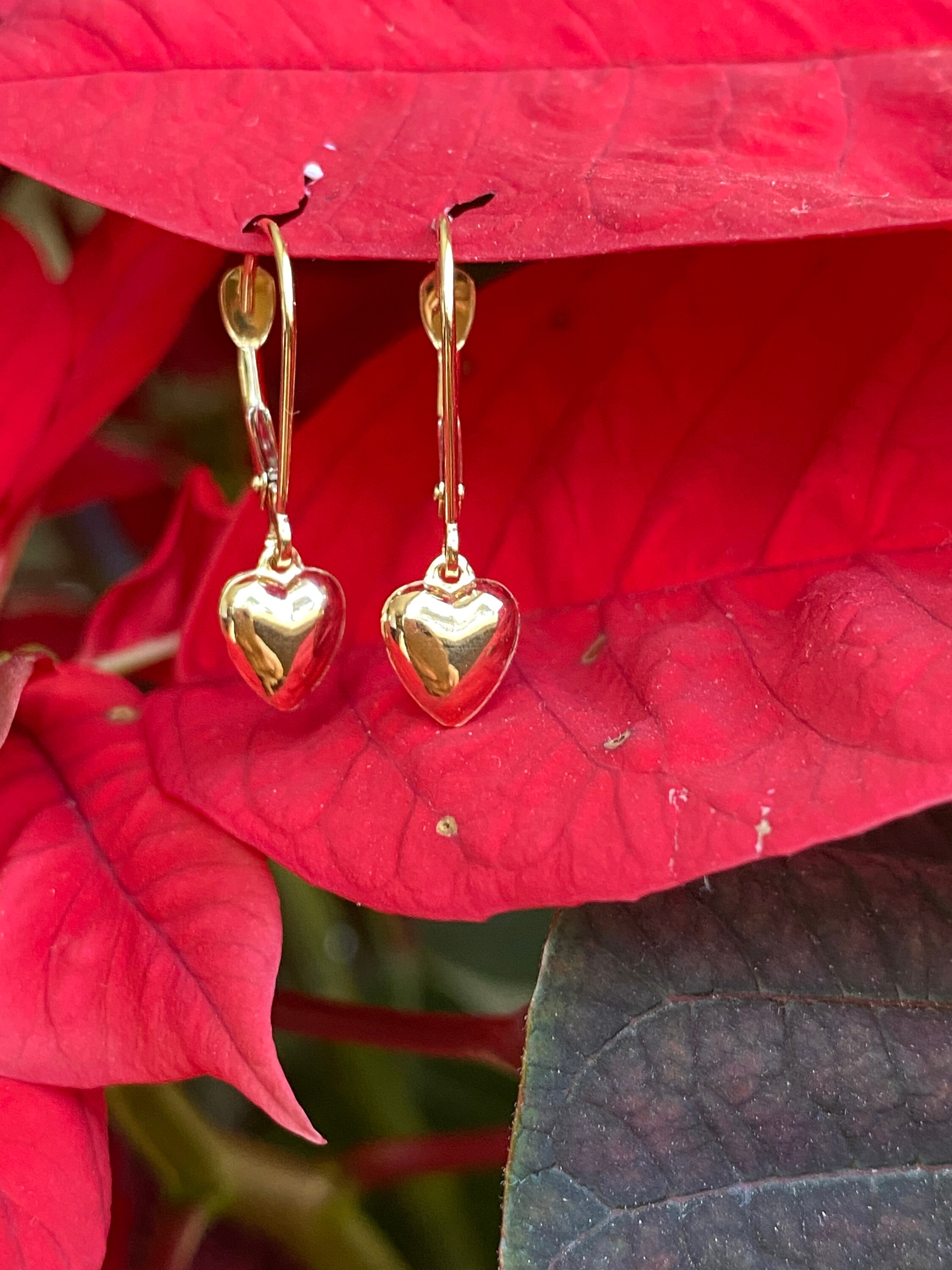Small 14k Heart Lever Back Earrings 14k Gold Heart Earrings - Etsy