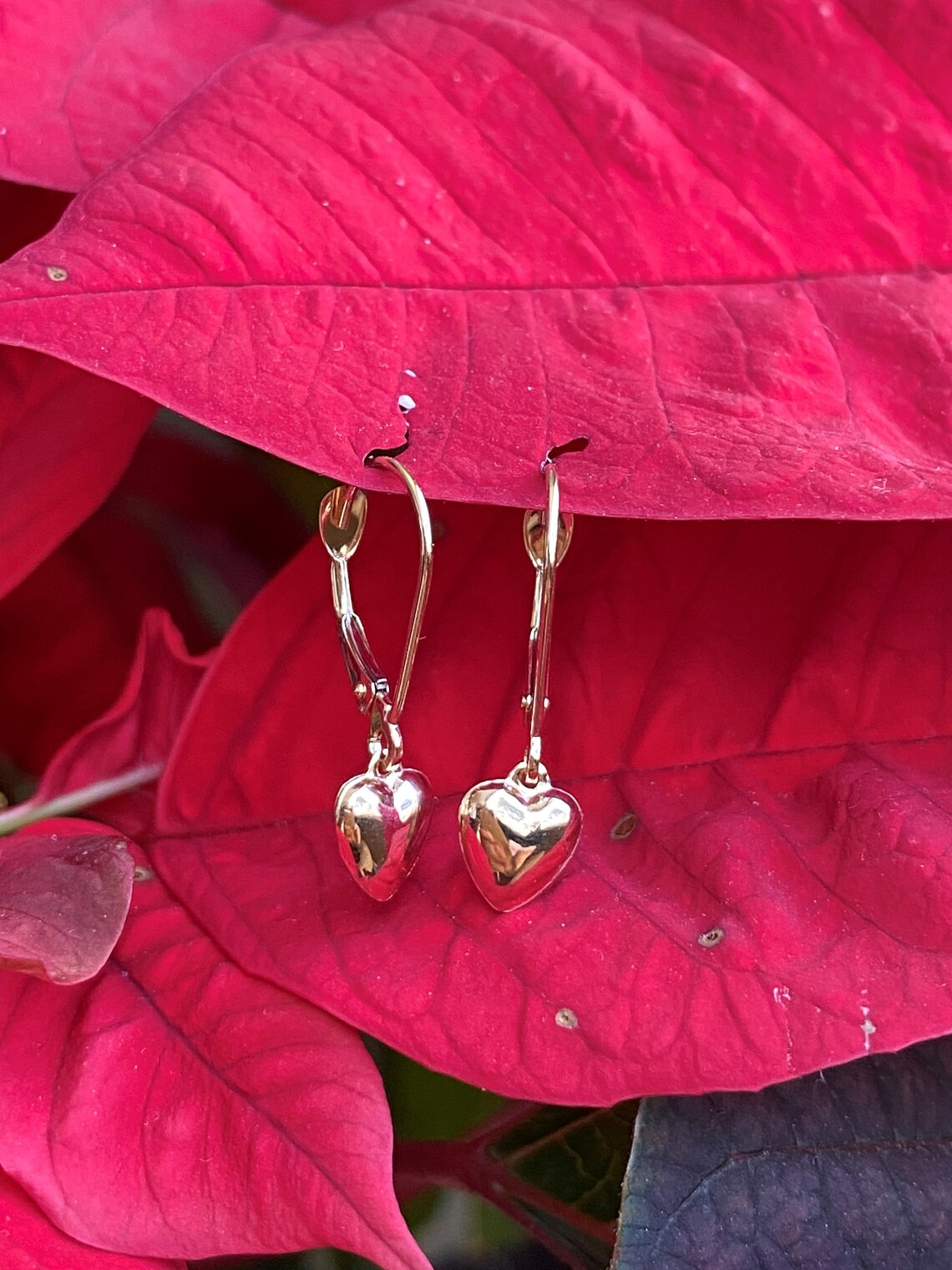 Small 14k Heart Lever Back Earrings 14k Gold Heart Earrings - Etsy