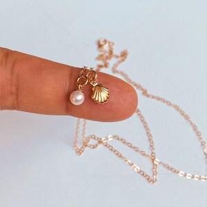 Tiny Seashell Pearl Necklace in 14K Gold - Seashell Clam With Pearl ...