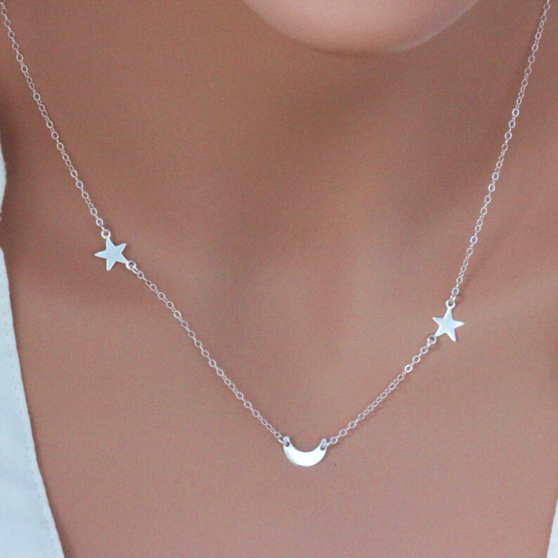 Moon and Star Necklace Star and Moon Necklace Crescent - Etsy