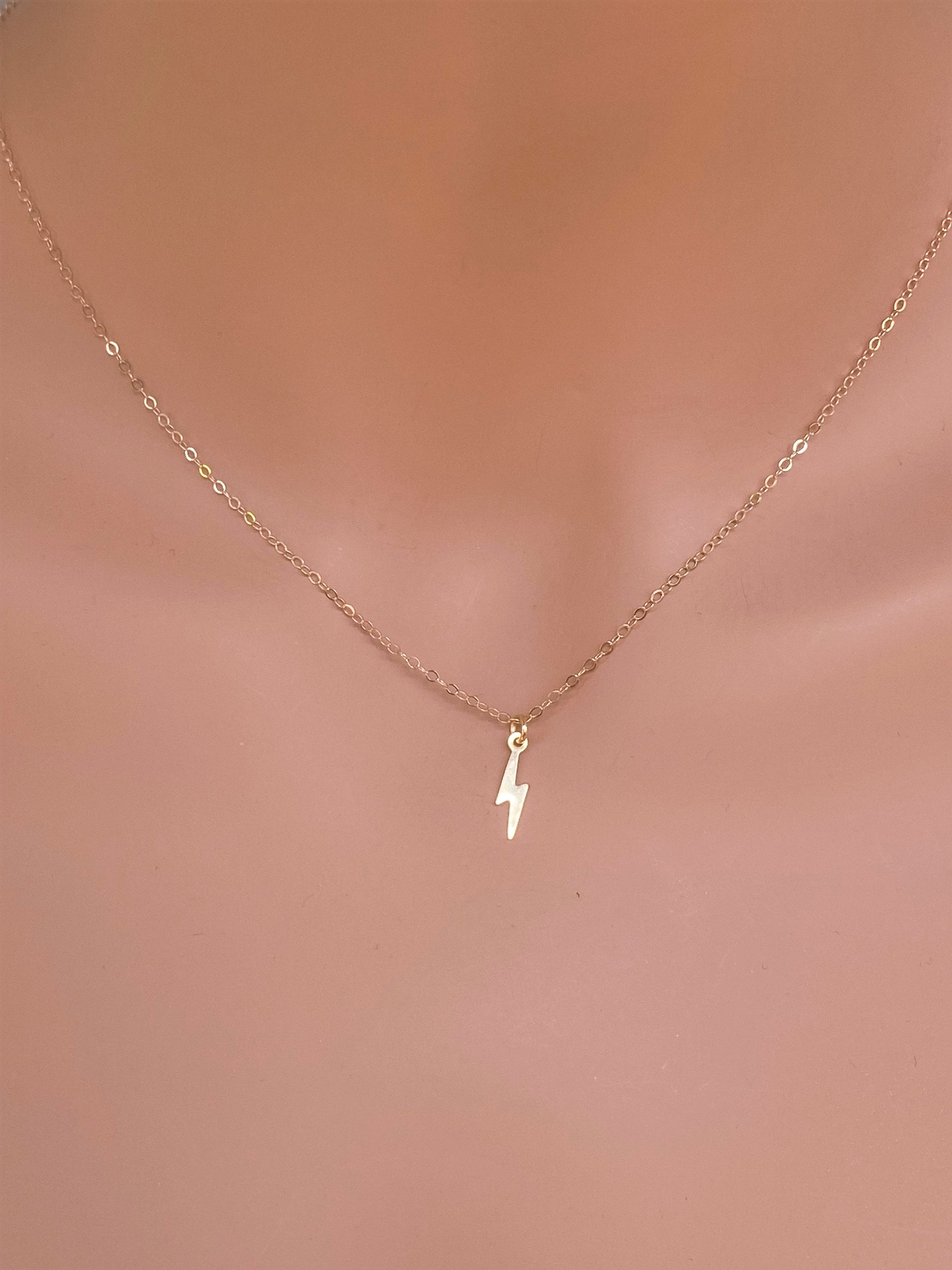 Tiny 14k Solid Gold Lightning Bolt Necklace: Delicate Gold Choker - Etsy