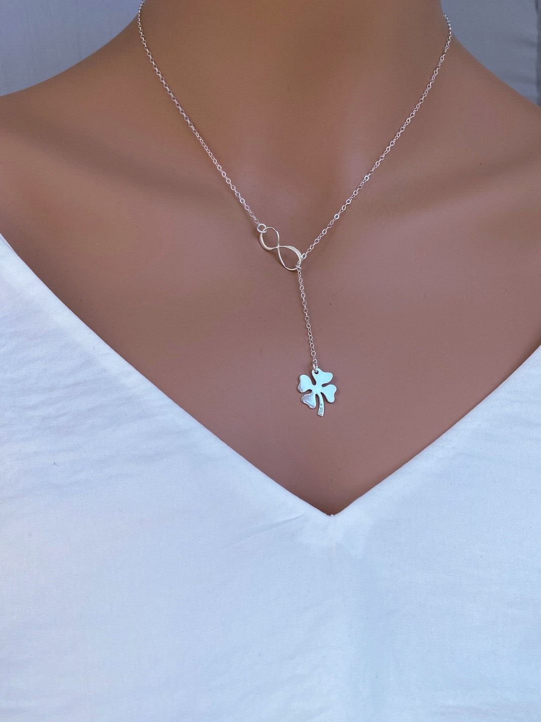 Four Leaf Clover Infinity Lariat Y Necklace, Four Leaf Clover Necklace ...