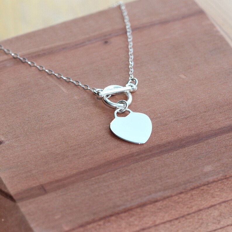 Sterling Silver Personalized Heart Toggle Clasp Necklace | Etsy