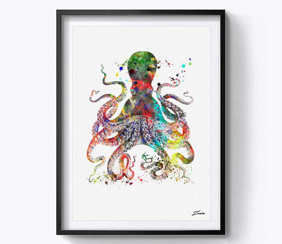 Octopus art print octopus print watercolor octopus poster wall | Etsy