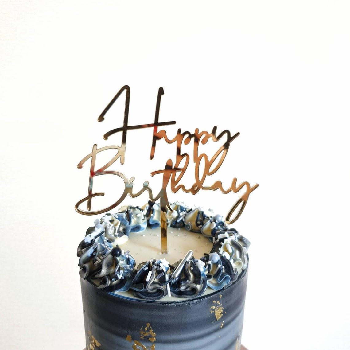 Happy Birthday Cake Topper, Cake Topper, Black Topper, Acrylic Birthday ...