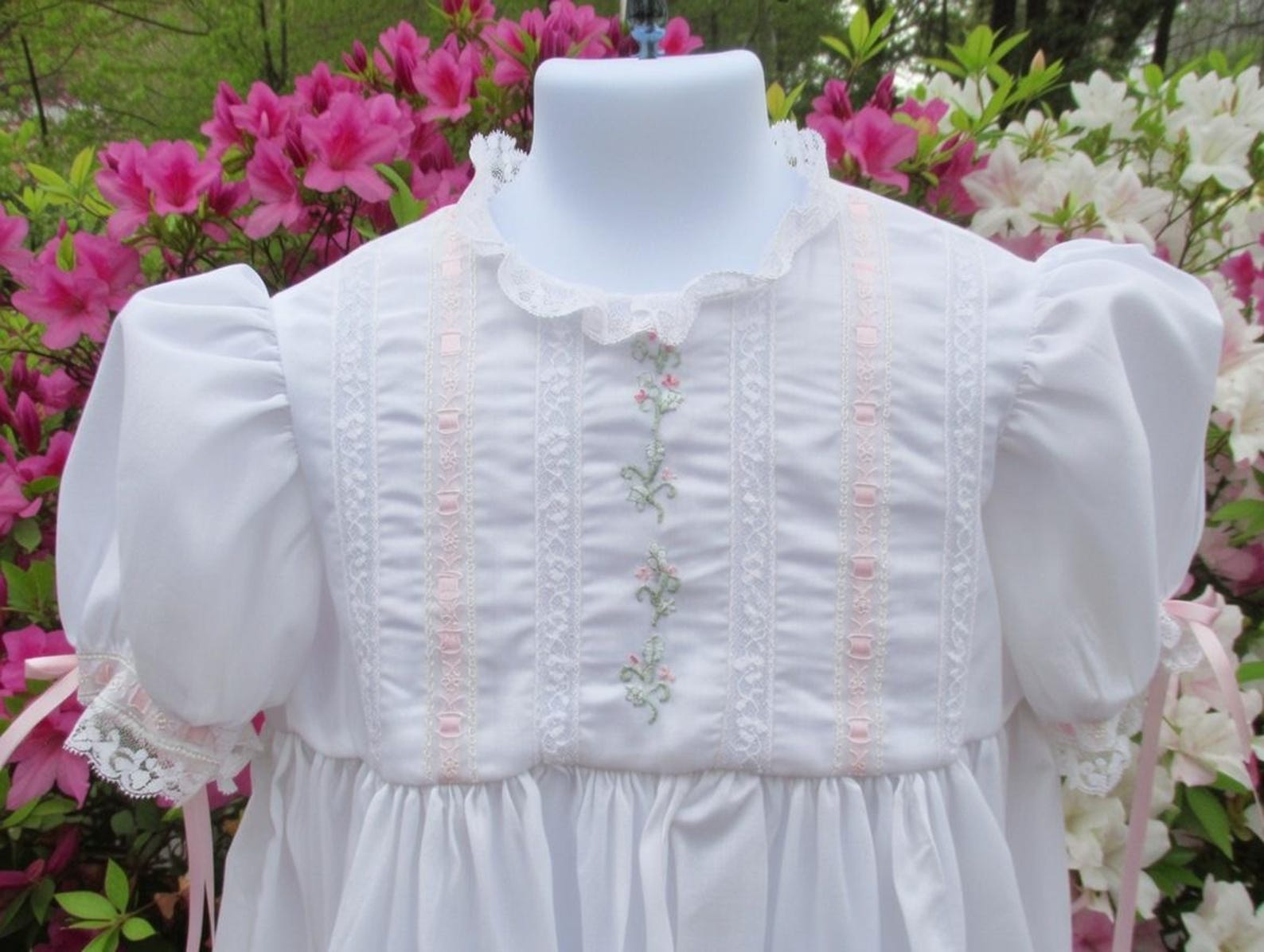 Square Yoke Heirloom Dress With Hand Embroidery, French Val Lace and ...