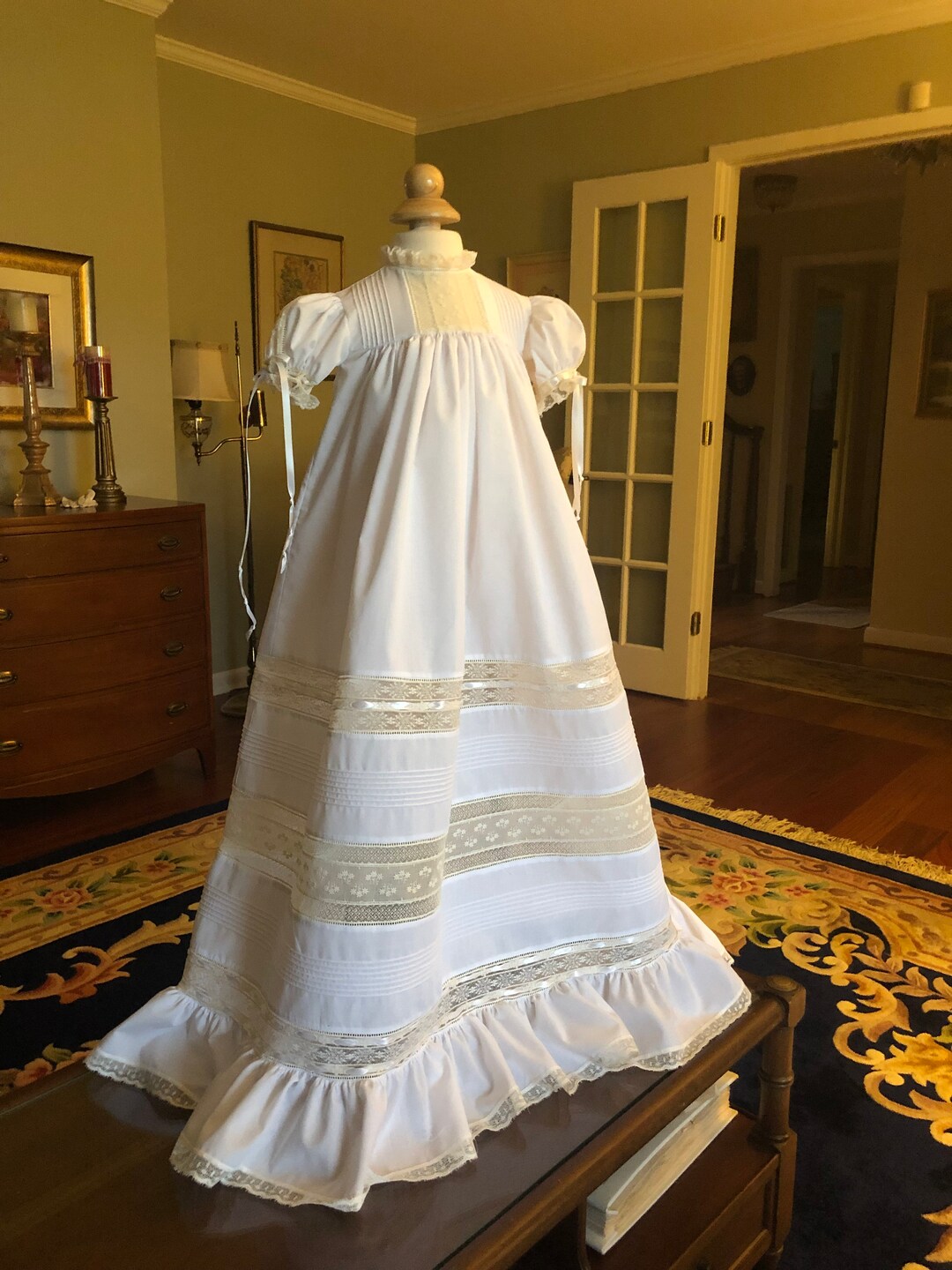 Lace and Tuck Square Yoke Christening/blessing/dedication Gown - Etsy