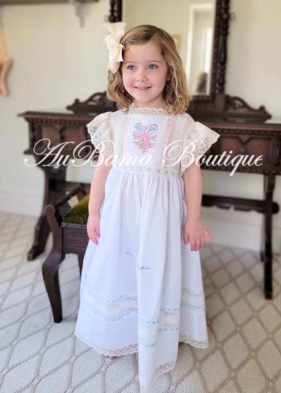 The "sundee" Square Yoke/lace and Ribbon Embroidered Dress - Etsy