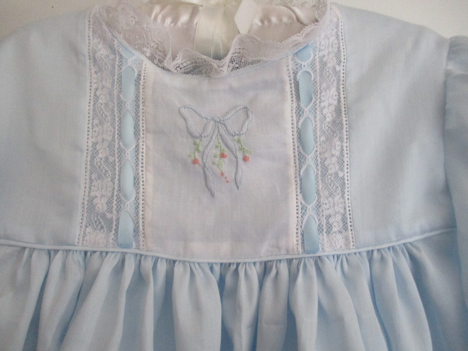 Pale Blue Shadow Work and Ribbon Square Yoke Dress | Etsy