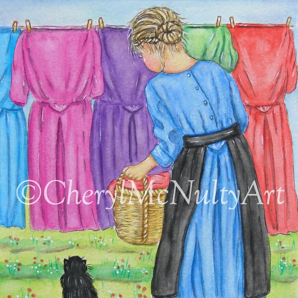 Amish Print Girl With Cat - Etsy