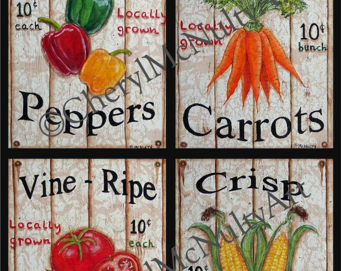 Vegetable Sign "prints" Set of 4 "distressed" or "original" Fresh ...