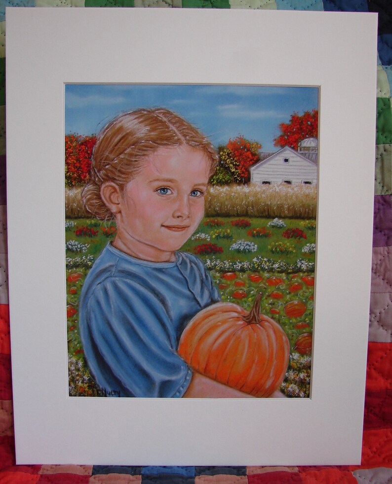 Amish Autumn Print of Pastel Painting "pumpkin Time" Amish Girl in ...