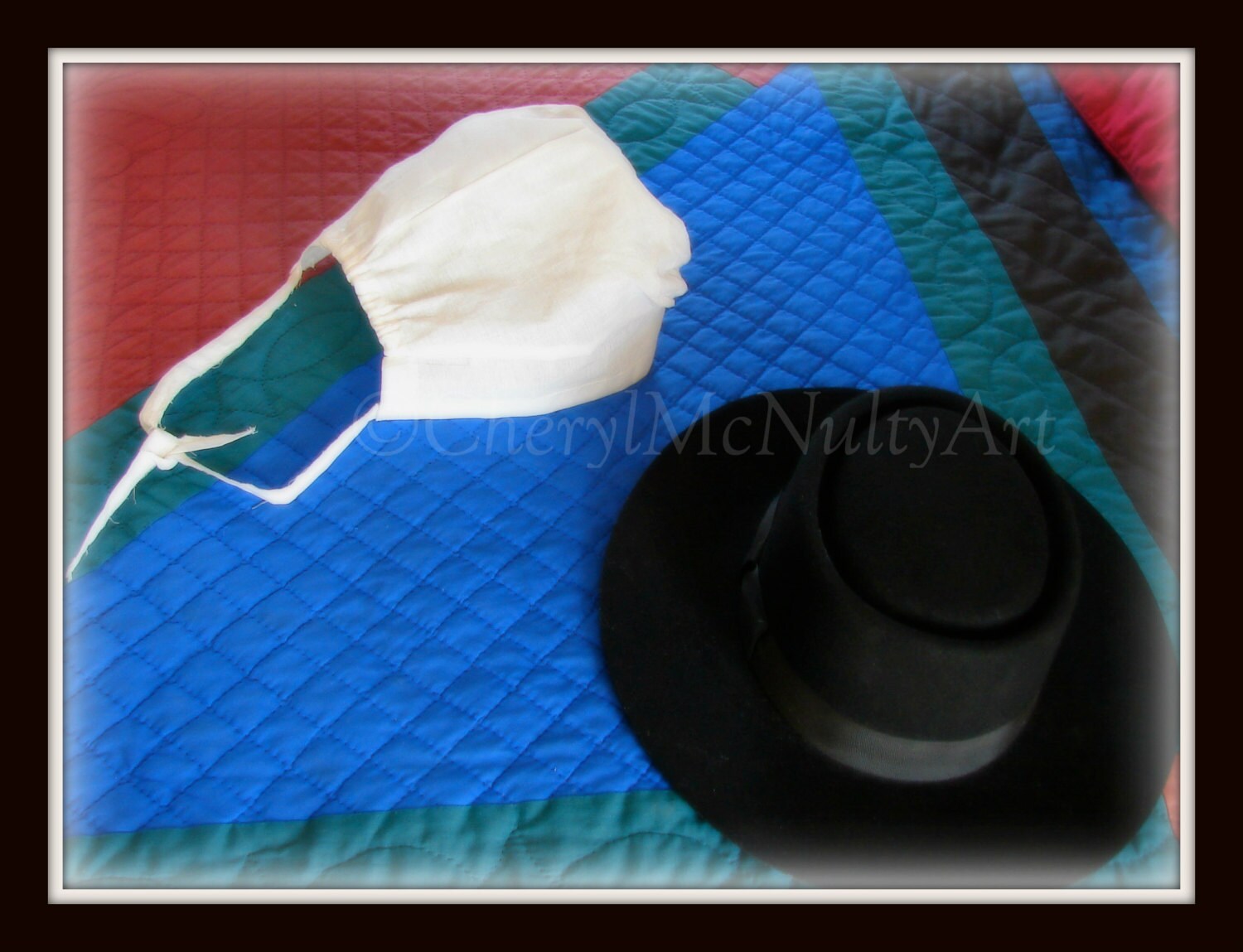 Amish Hat and Prayer Cap on Amish Quilt Photographic Print of Amish ...