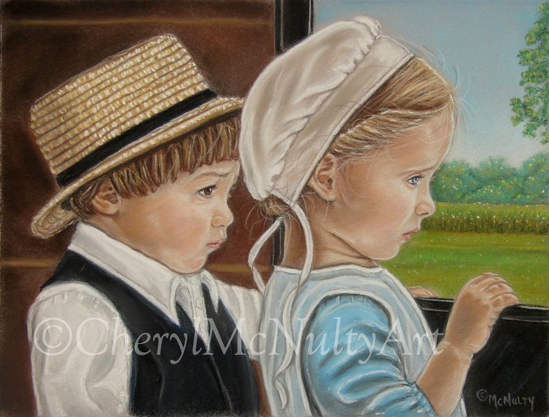 Amish Print of Pastel Painting hannah and Jacob the - Etsy