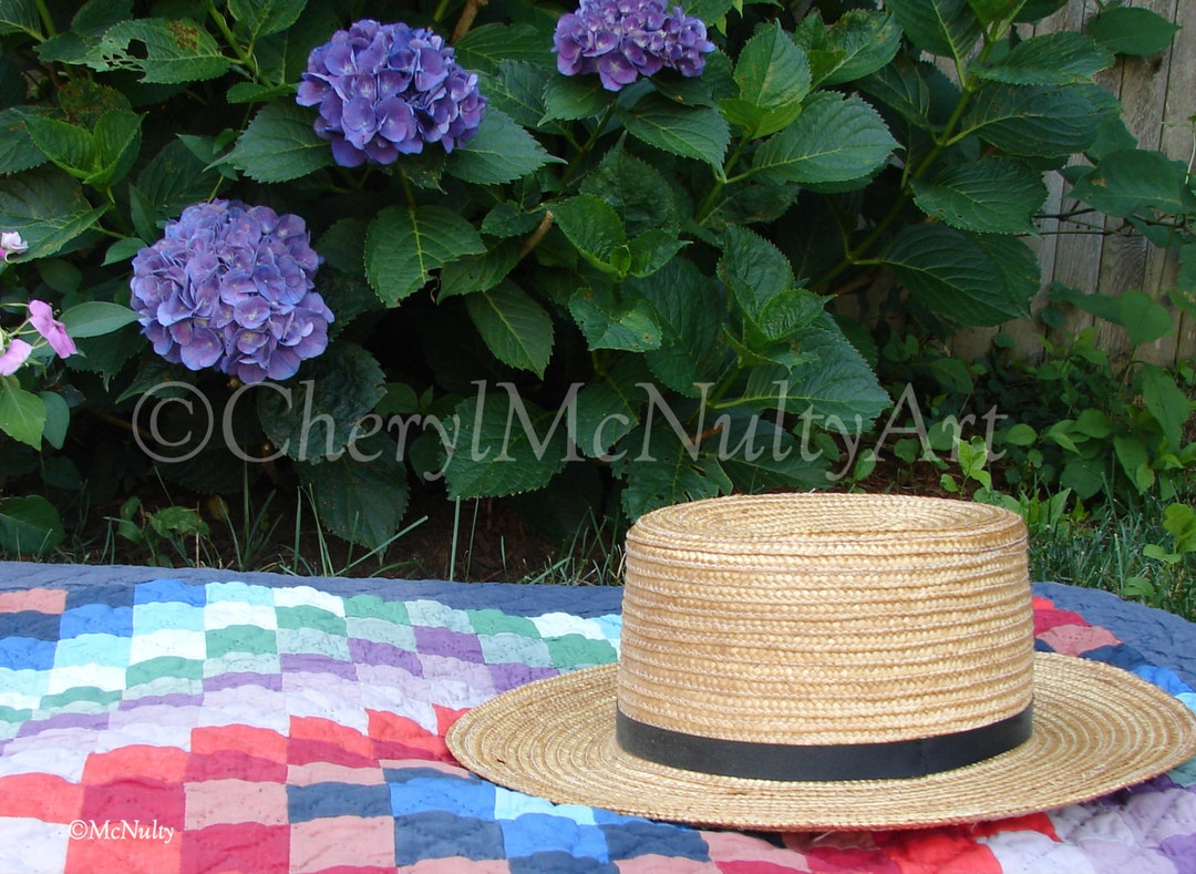 Amish Hat on Quilt Photographic Print Amish Simple Country Life Straw ...