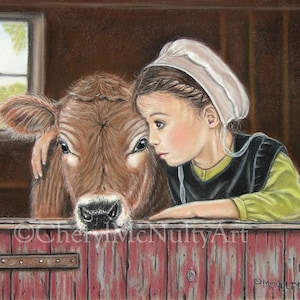 Amish Girl With Cow "sarah Hugging the Cow" Print of Pastel Painting ...